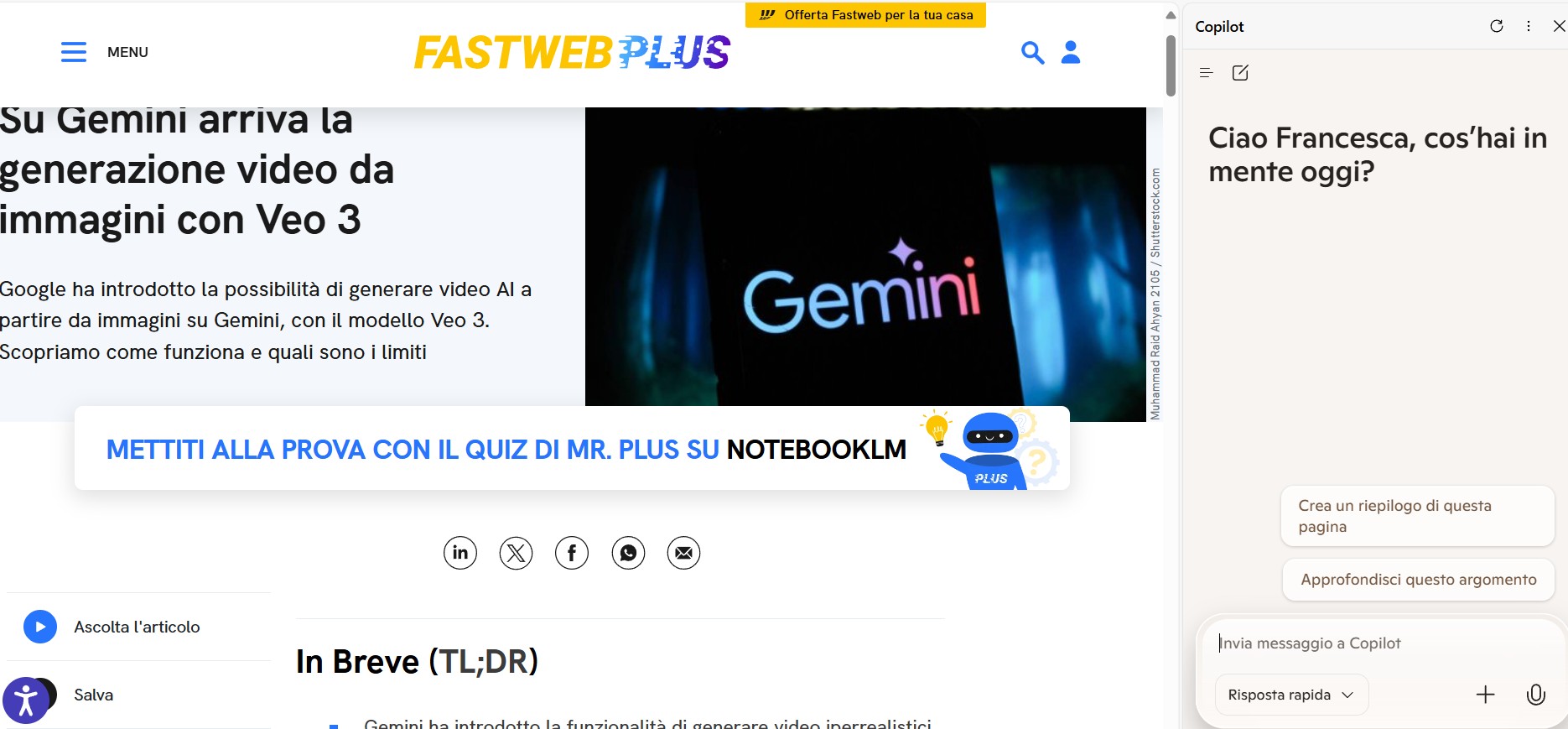 Come ottenere velocemente dei riassunti con Microsoft Copilot - FASTWEBPLUS